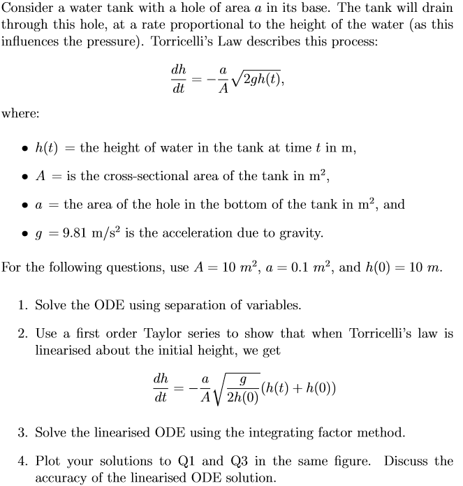 Solved ater tank with a hole of area Consider a w a in its | Chegg.com