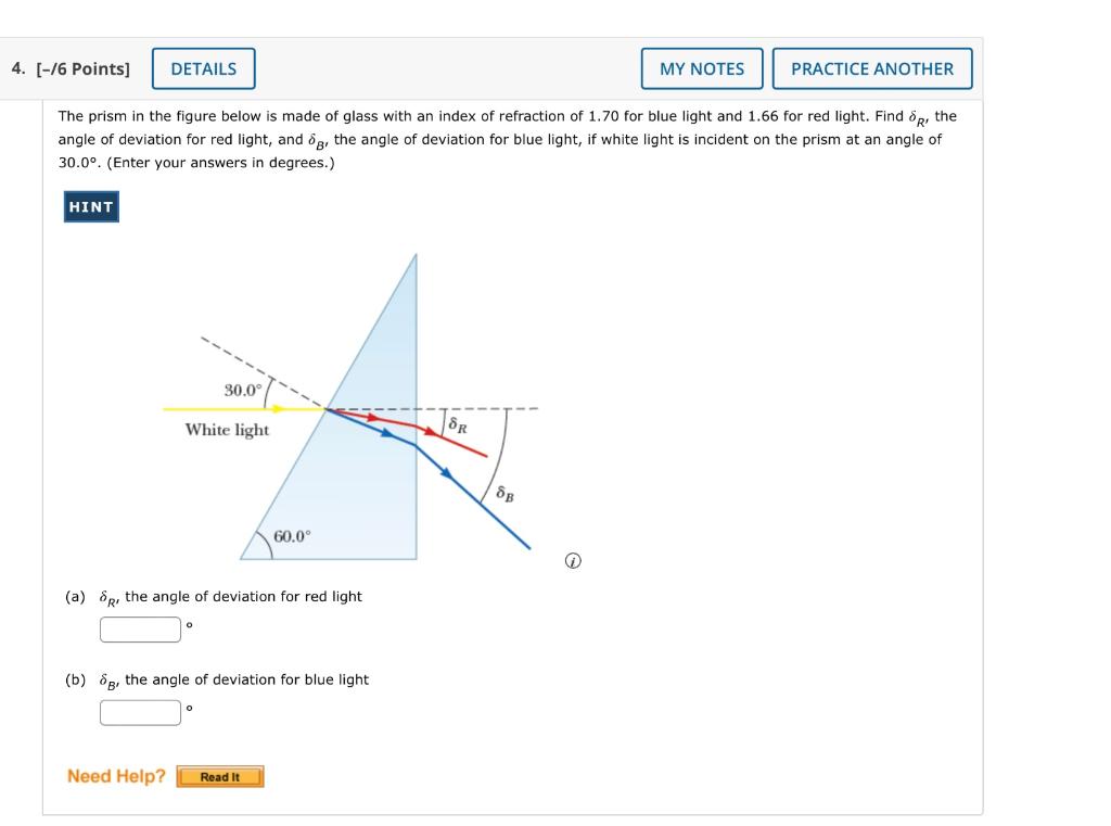 Solved The prism in the figure below is made of glass with | Chegg.com
