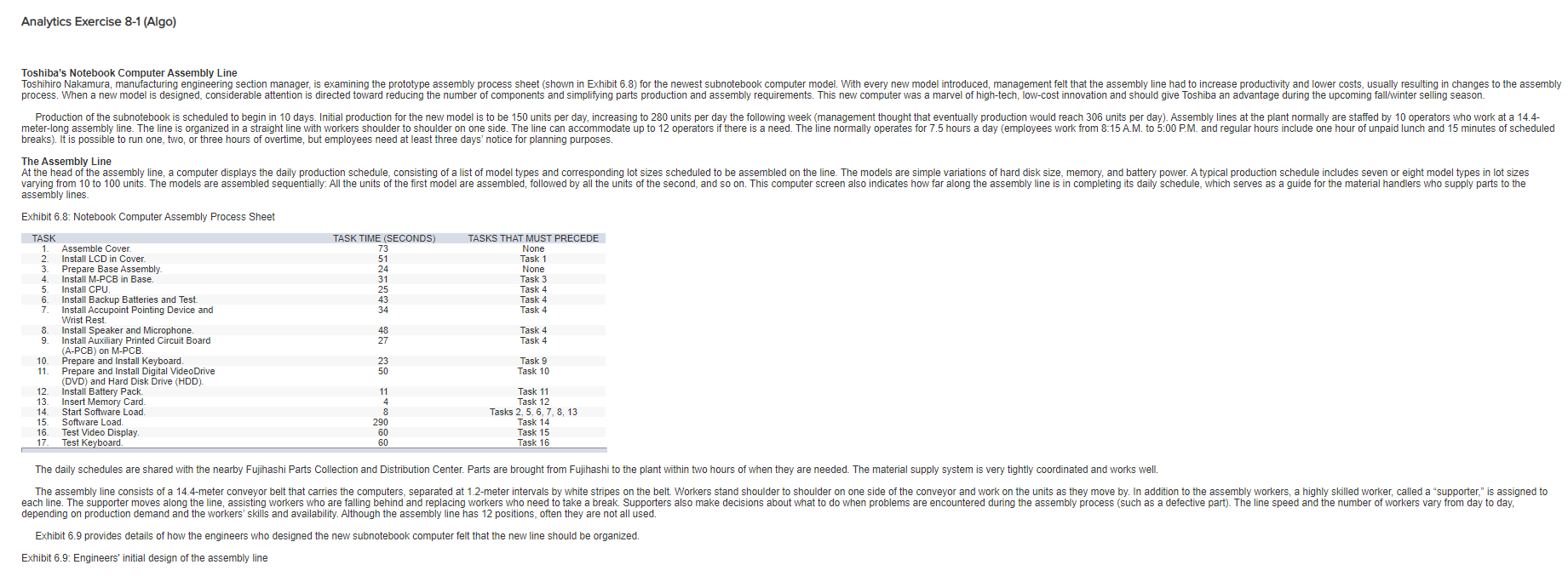 Solved Analytics Exercise 8-1 (Algo) Toshiba's Notebook | Chegg.com