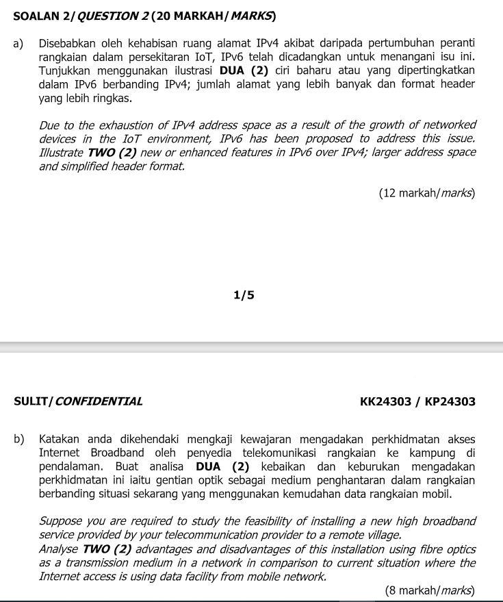 Solved SOALAN 2/ QUESTION 2 (20 MARKAH/MARKS) a) Disebabkan | Chegg.com