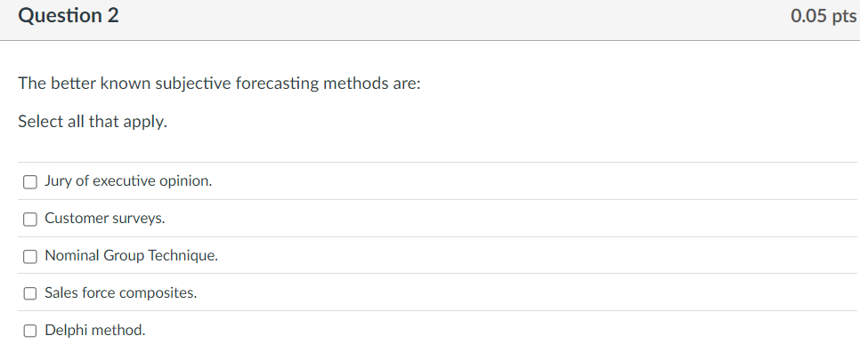 Solved Question 2The better known subjective forecasting | Chegg.com