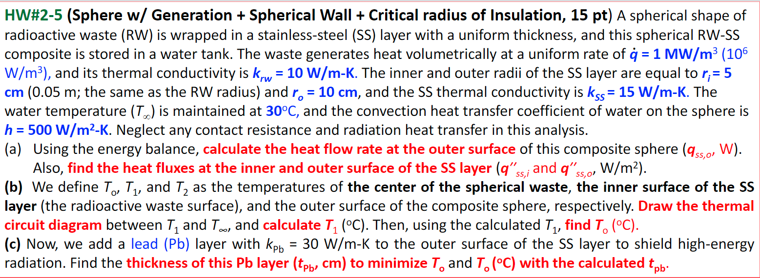 Solved = = - HW#2-5 (Sphere w/ Generation + Spherical Wall + | Chegg.com