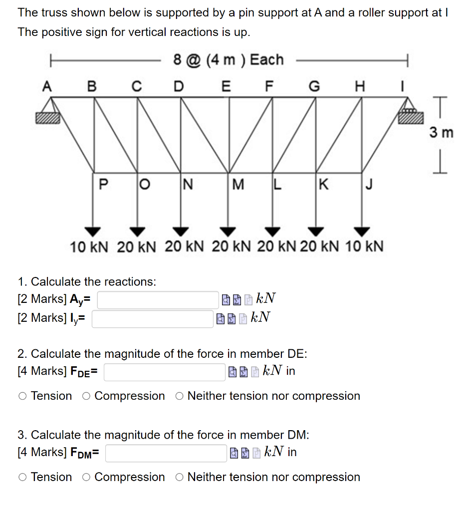 Solved The truss shown below is supported by a pin support | Chegg.com