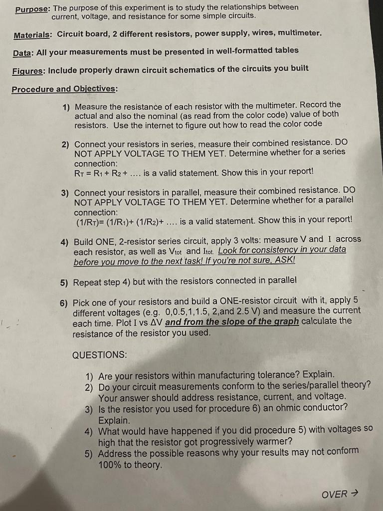 Solved Purpose: The purpose of this experiment is to study | Chegg.com