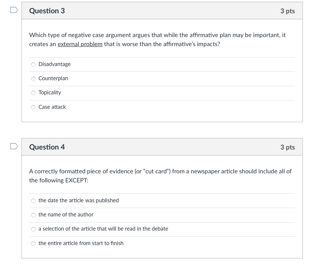 Solved Question 3 3 pts Which type of negative case argument | Chegg.com