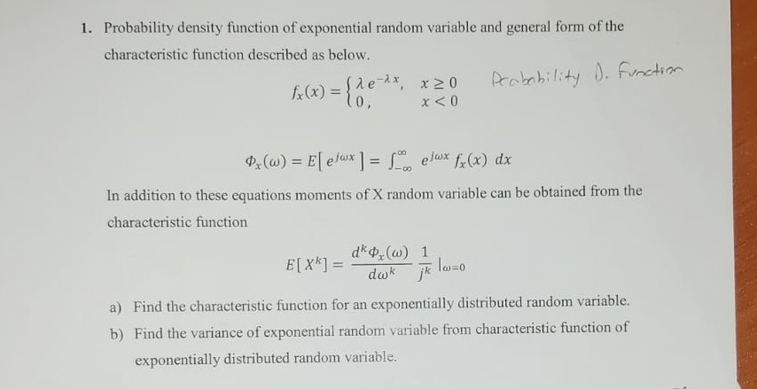 Solved 1. Probability density function of exponential random | Chegg.com