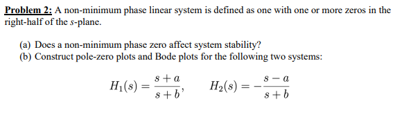 Solved Problem 2: A non-minimum phase linear system is | Chegg.com
