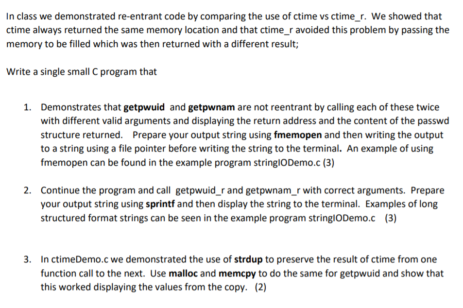 In class we demonstrated re-entrant code by comparing | Chegg.com