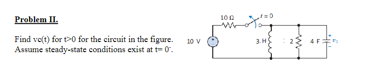 Solved Problem II. Find vc(t) for t>0 for the circuit in the | Chegg.com