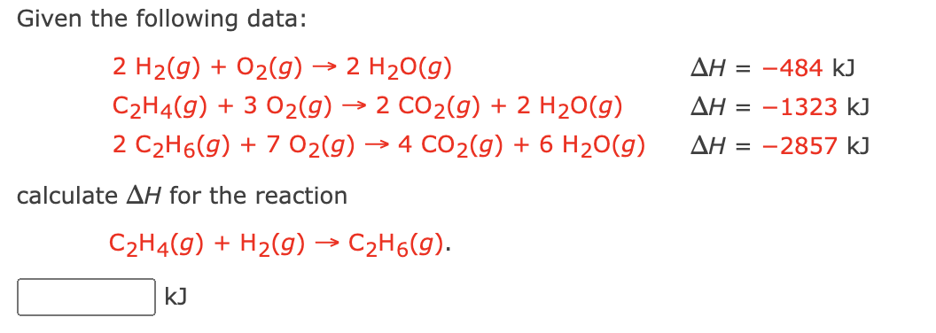 Solved Given the following data: | Chegg.com