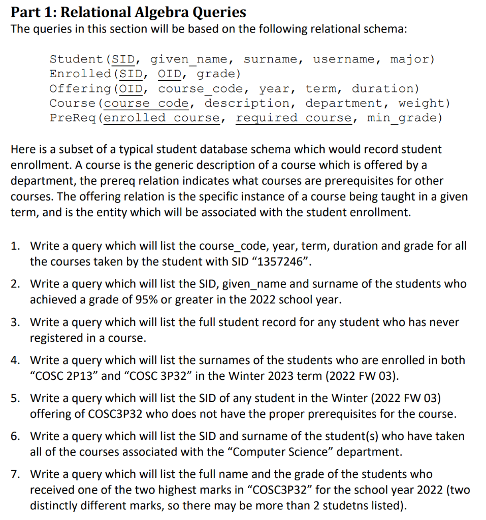 Solved Solve using Relational Algebra (A similar question | Chegg.com
