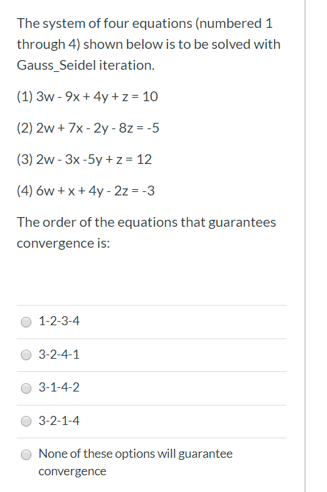 Solved The system of four equations (numbered 1 through 4) | Chegg.com