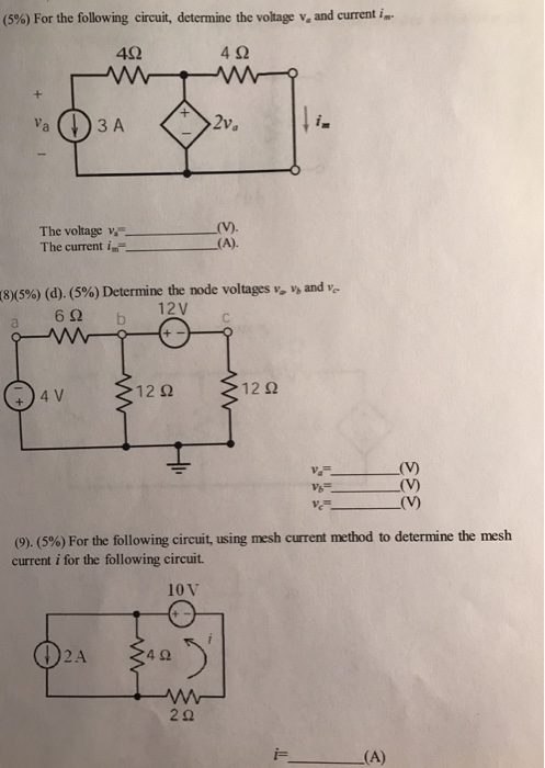 Solved For the following circuit, determine the voltage v_s | Chegg.com