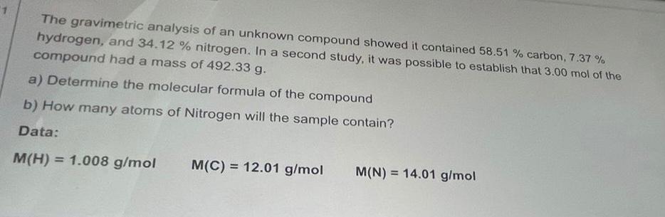 Solved The gravimetric analysis of an unknown compound | Chegg.com