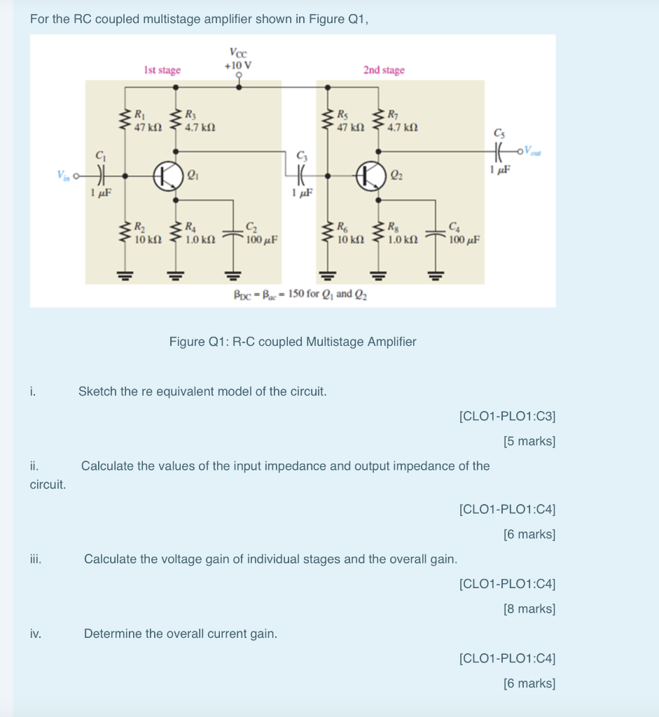 Solved For the RC coupled multistage amplifier shown in | Chegg.com