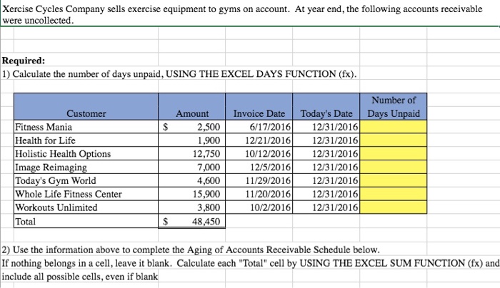 Solved Aging of Accounts Recelvable Method using Excel's SUM | Chegg.com