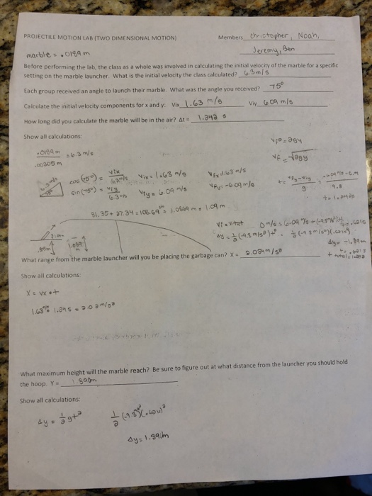 Solved PROJECTILE MOTION LAB ITWO DIMENSIONAL MOTION) | Chegg.com