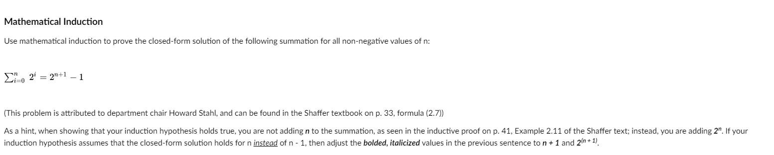 Solved Mathematical Induction Use mathematical induction to | Chegg.com