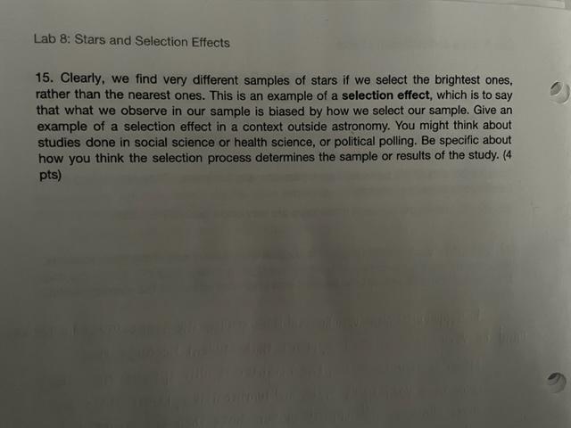 Solved Lab 8: Stars and Selection Effects 15. Clearly, we | Chegg.com