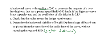 Solved A horizontal curve with a madius of 200 m connects | Chegg.com