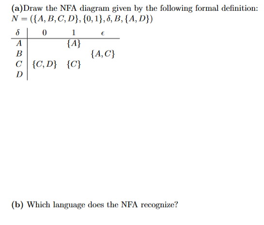 Solved (a)Draw the NFA diagram given by the following formal | Chegg.com