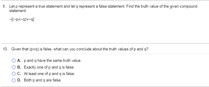 Solved 9. Let p represent a true statement and let q | Chegg.com