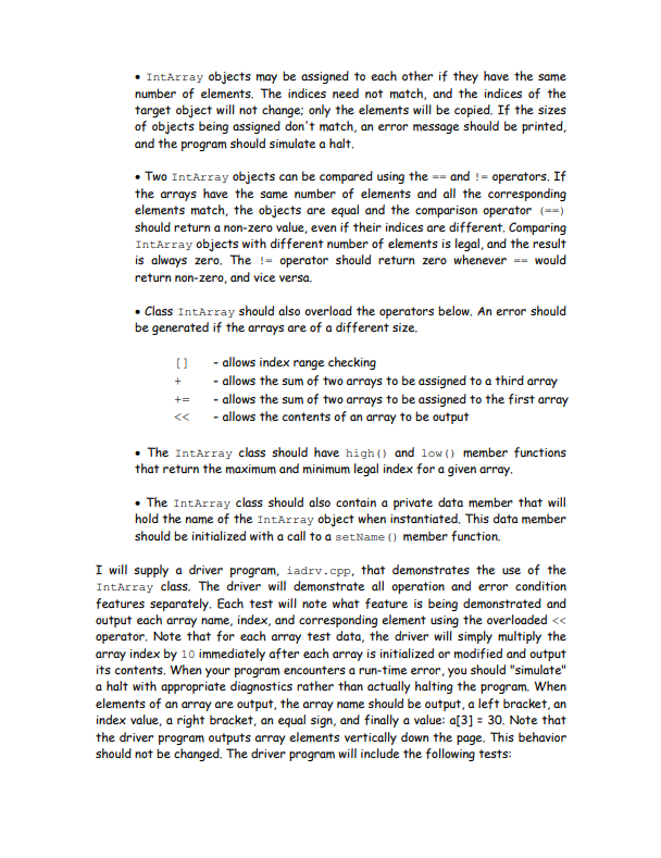 Solved Operator Overloading Lab The array construct in C is | Chegg.com