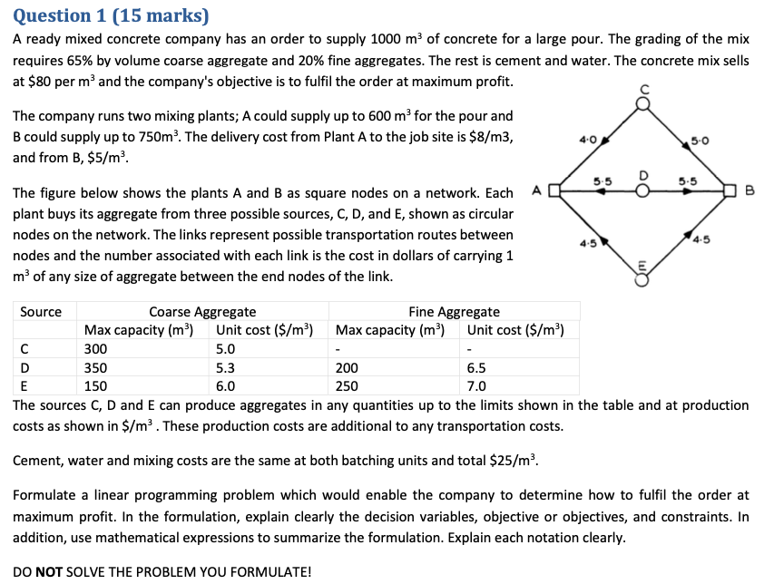 Solved Question 1 (15 marks) A ready mixed concrete company | Chegg.com
