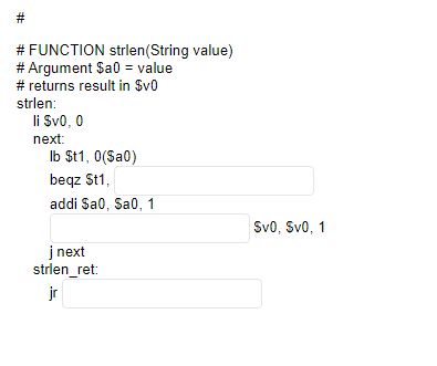 Solved \# FUNCTION strlen(String value) \# Argument $a0= | Chegg.com