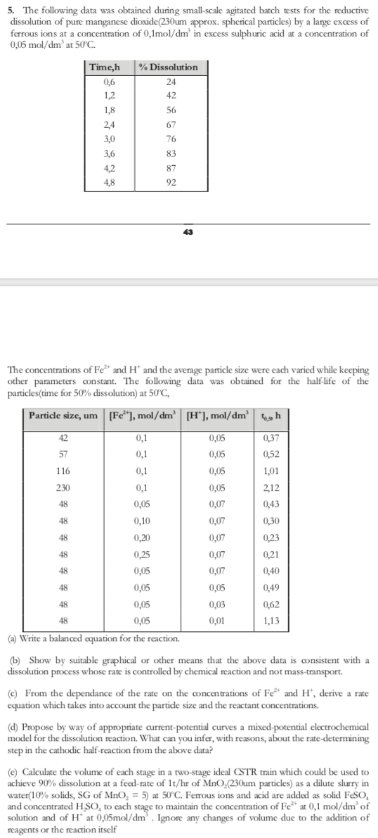 Solved 5. The following data was obtained during small-scale | Chegg.com