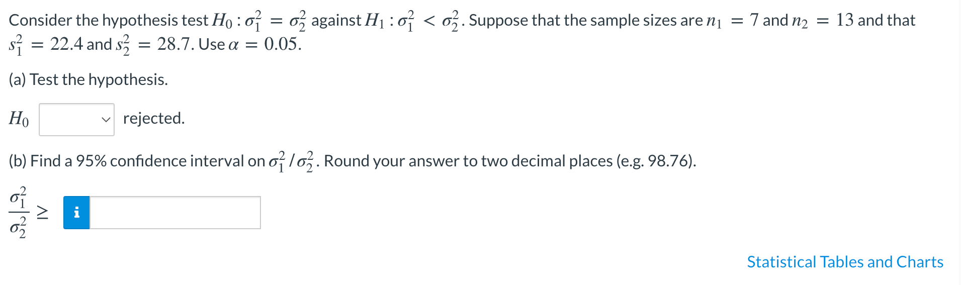 Solved . = . = Consider the hypothesis test Ho :01 = oz | Chegg.com