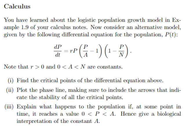 Solved Calculus You have learned about the logistic | Chegg.com