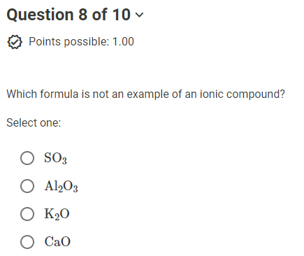 Solved Question 8 ﻿of 10∼Points possible: 1.00Which formula | Chegg.com