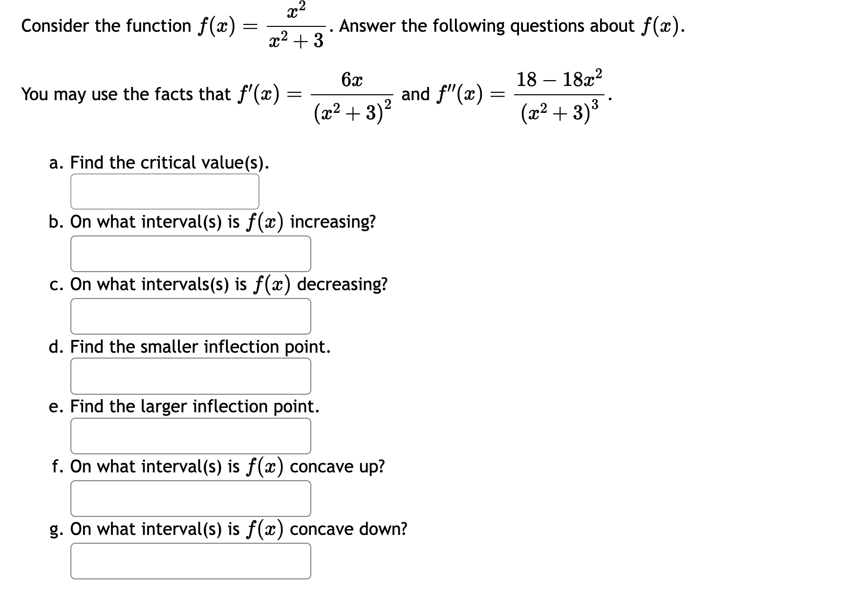Solved Consider the function f(x)=x2x2+3. ﻿Answer the | Chegg.com