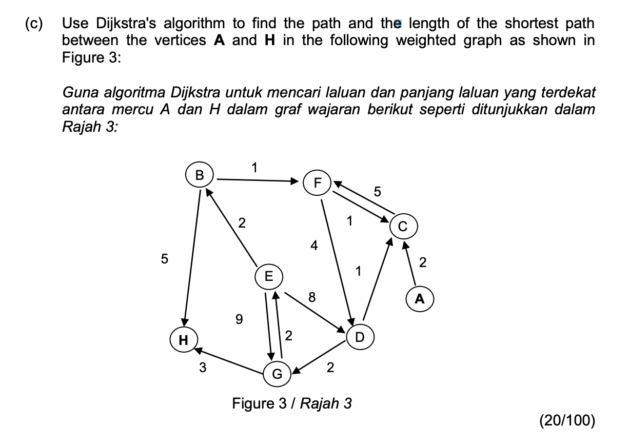 Solved (c) Use Dijkstra's algorithm to find the path and the | Chegg.com