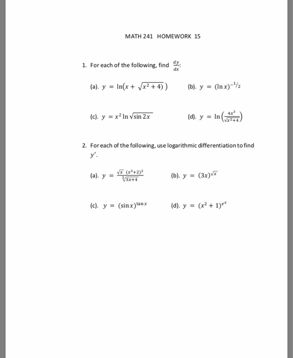 Solved MATH 241 HOMEWORK 15 1. For each of the following,fid | Chegg.com