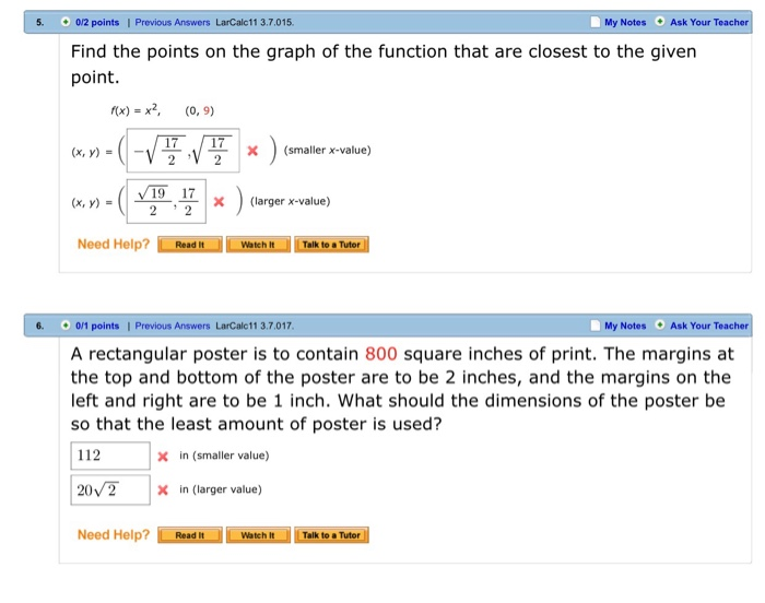 Solved 0/2 points | Previous Answers LarCalc11 3.7.015. My | Chegg.com Solved 0/2 points | Previous Answers LarCalc11 3.7.015. My | Chegg.com