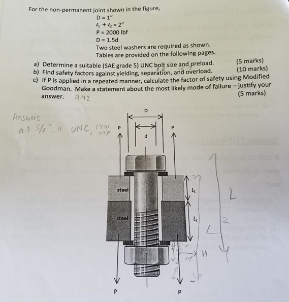Solved For the non-permanent joint shown in the figure, D=1" | Chegg.com