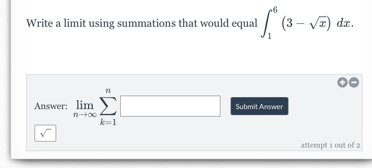 Solved Write a limit using summations that would equal | Chegg.com