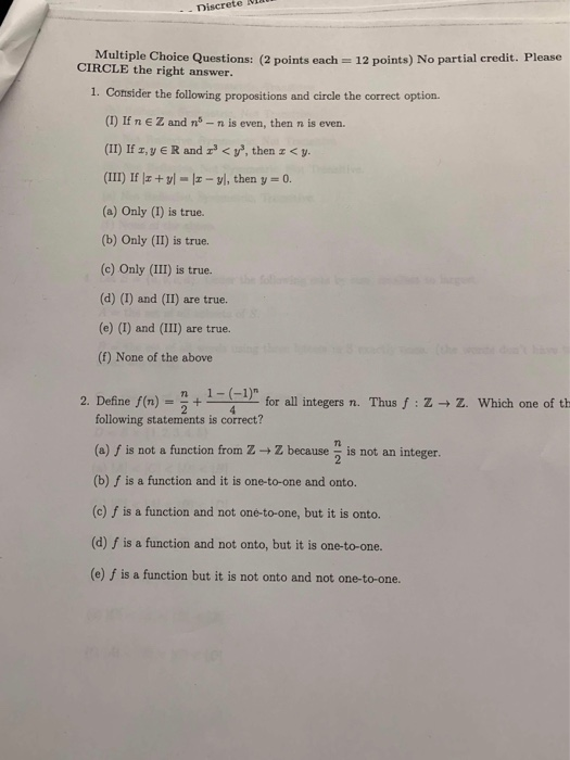 Solved Discrete Multiple Choice Questions: (2 points each 12 | Chegg.com