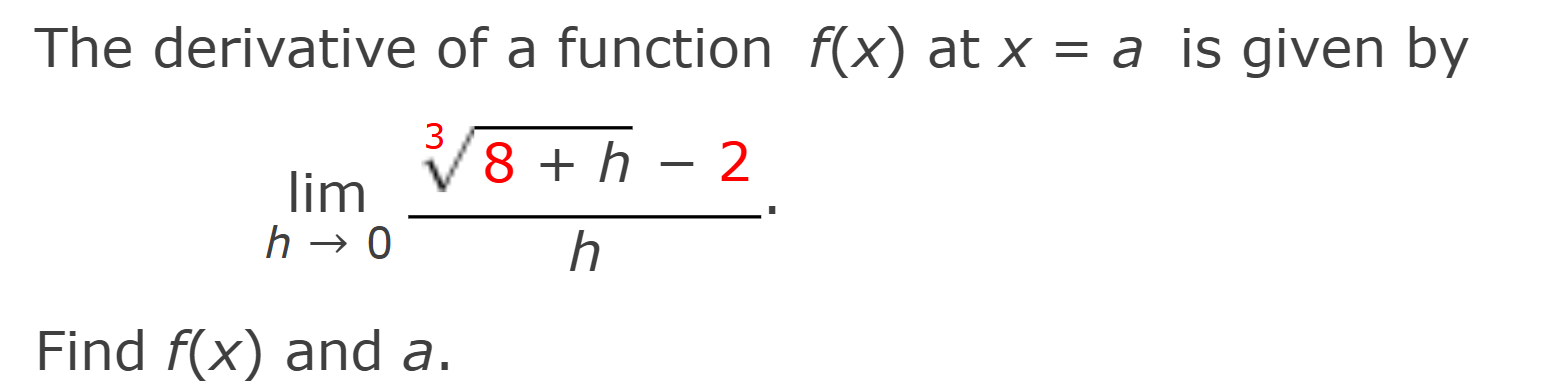 Solved The derivative of a function f(x) ﻿at x=a ﻿is given | Chegg.com
