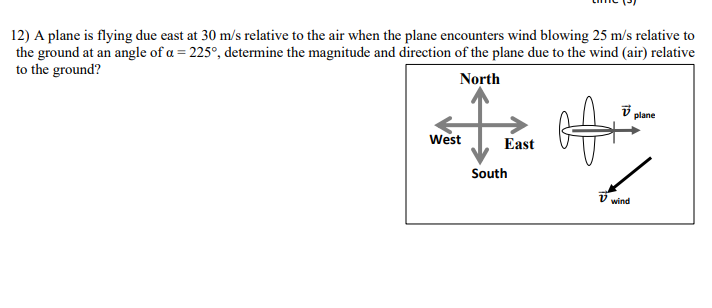 Solved 12) A plane is flying due east at 30 m/s relative to | Chegg.com