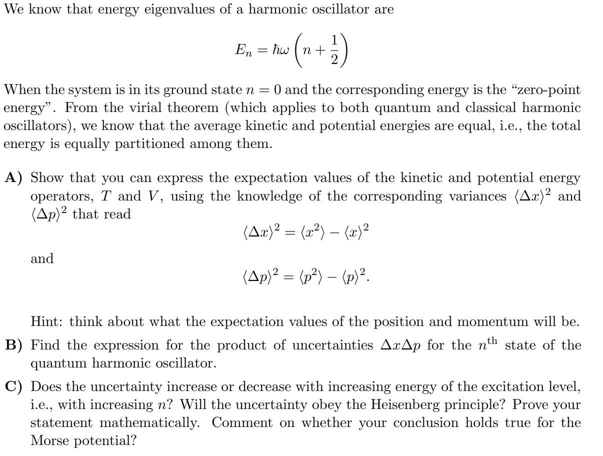 Solved We know that energy eigenvalues of a harmonic | Chegg.com