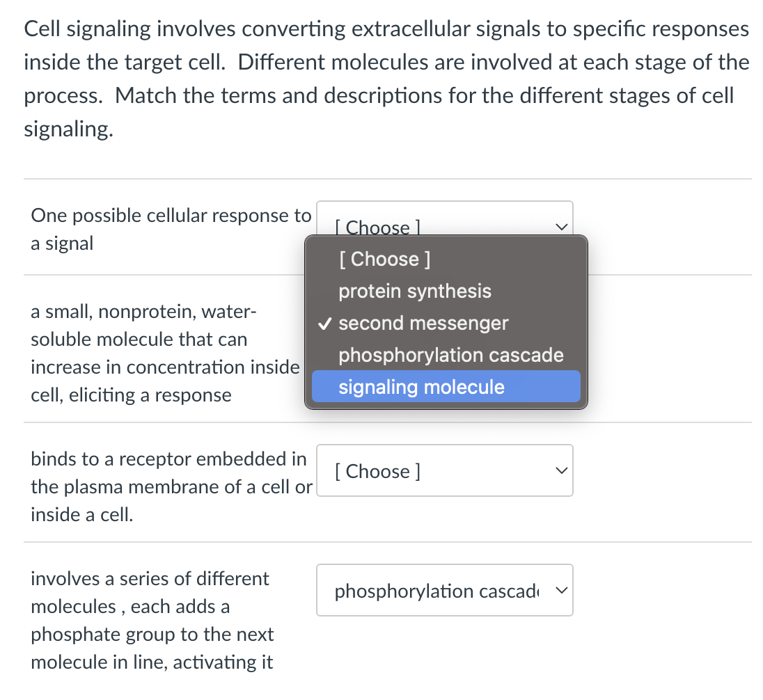 Solved Cell signaling involves converting extracellular | Chegg.com