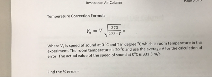 Solved Resonance Air Column Pages 13 Temperature Correction | Chegg.com