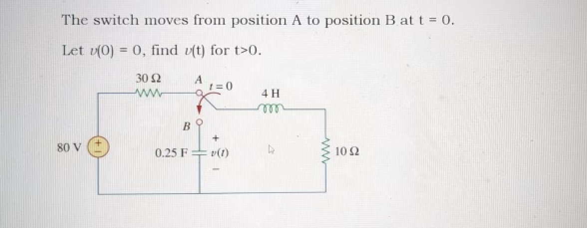 Solved The switch moves from position A to position B at | Chegg.com