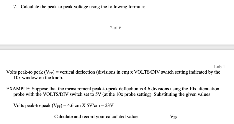 Solved 7. Calculate the peak-to peak voltage using the | Chegg.com
