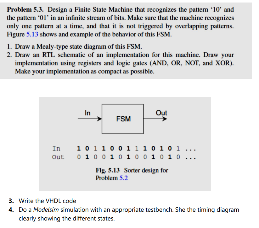 Solved Problem 5.3. Design a Finite State Machine that | Chegg.com