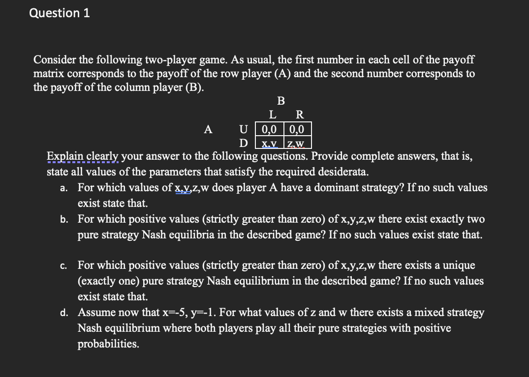 Solved Consider the following two-player game. As usual, the | Chegg.com