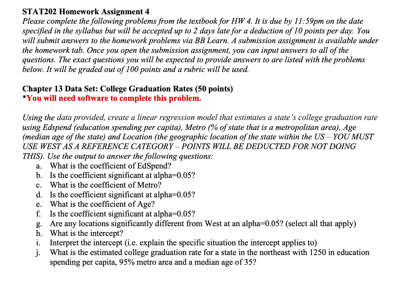 STAT202 Homework Assignment 4 Please complete the | Chegg.com